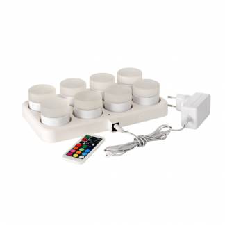 Duni 8 stk LED Mini lys med oplader og fjernbetjening flerfarvet