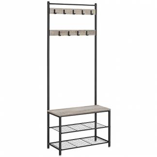 Køb Vasagle entrésæt 9 kroge 3 hylder greige/sort stål